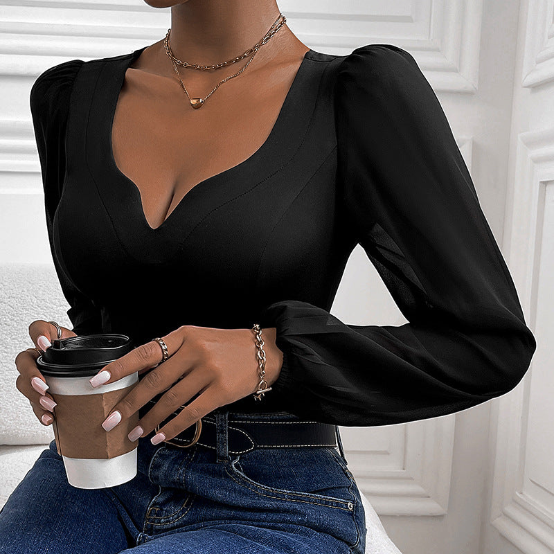 Women Clothing Black Mesh Stitching V neck Jumpsuit – Onassis Krown